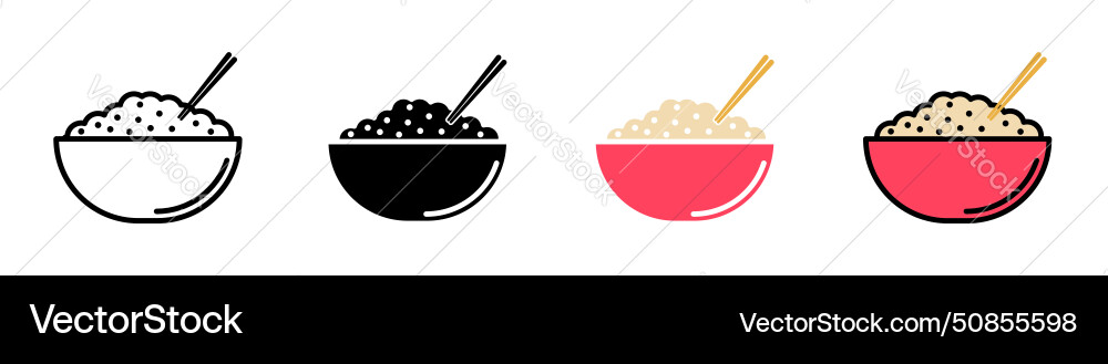 Rice bowl icon set chinese cooked Royalty Free Vector Image
