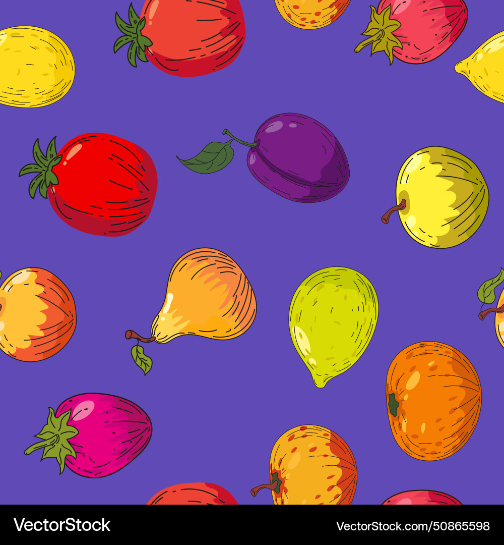 Seamless pattern colorful bright fruits hand Vector Image
