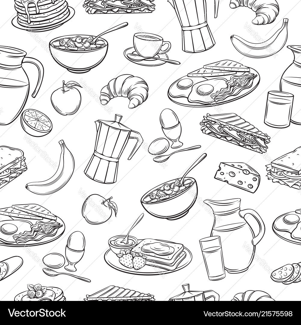 Seamless pattern hand drawn breakfast Royalty Free Vector