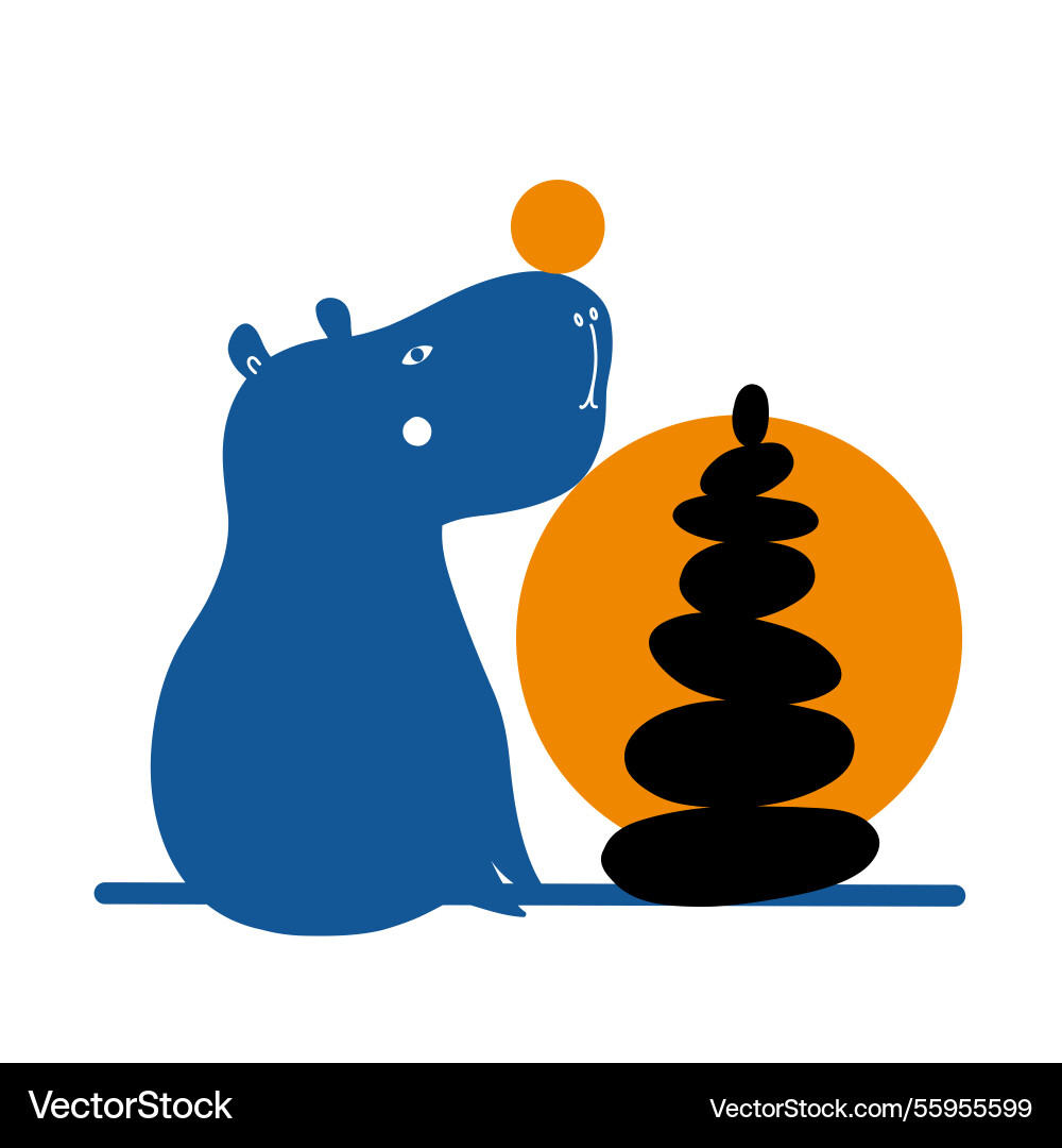 A cute capybara stacks stones under a sunset Vector Image