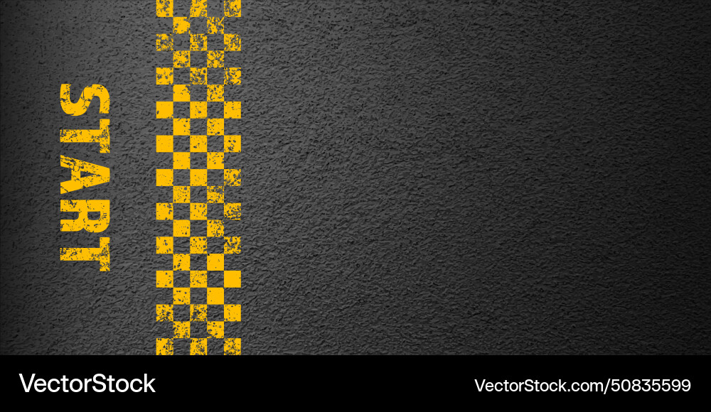 Asphalt road with yellow start line marking Vector Image