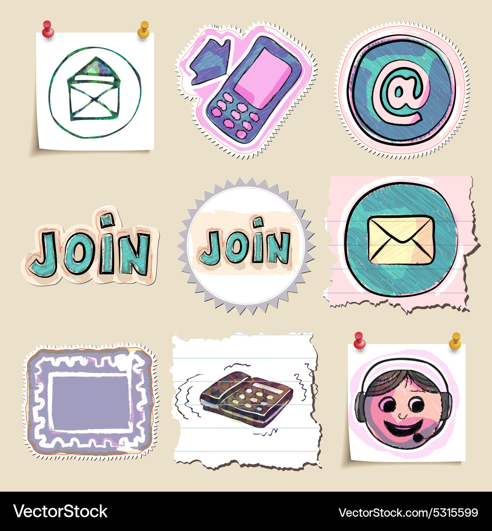 Communication icons set hand drawn and isolated Vector Image