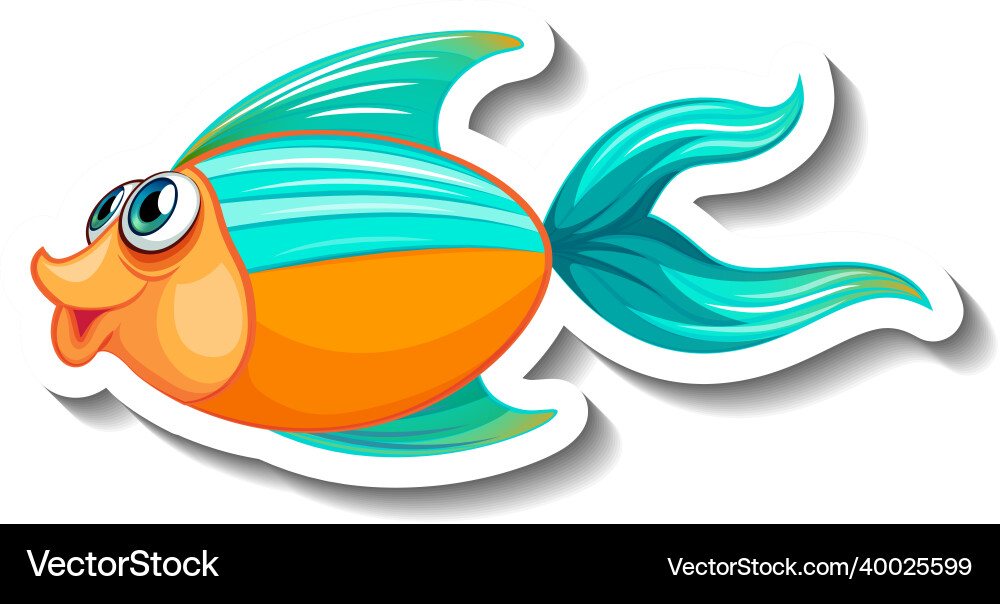 Cute fish sea animal cartoon sticker Royalty Free Vector