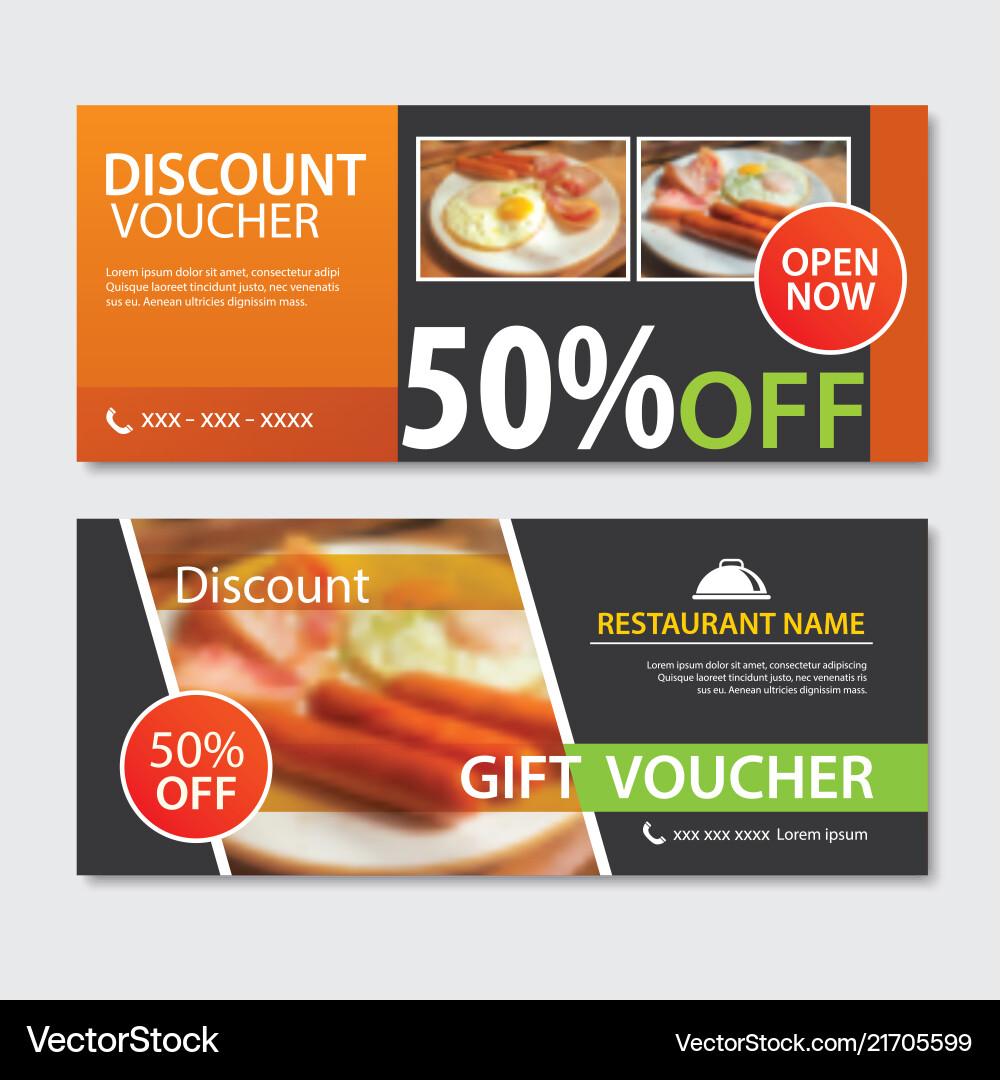 Discount voucher breakfast template design set Vector Image