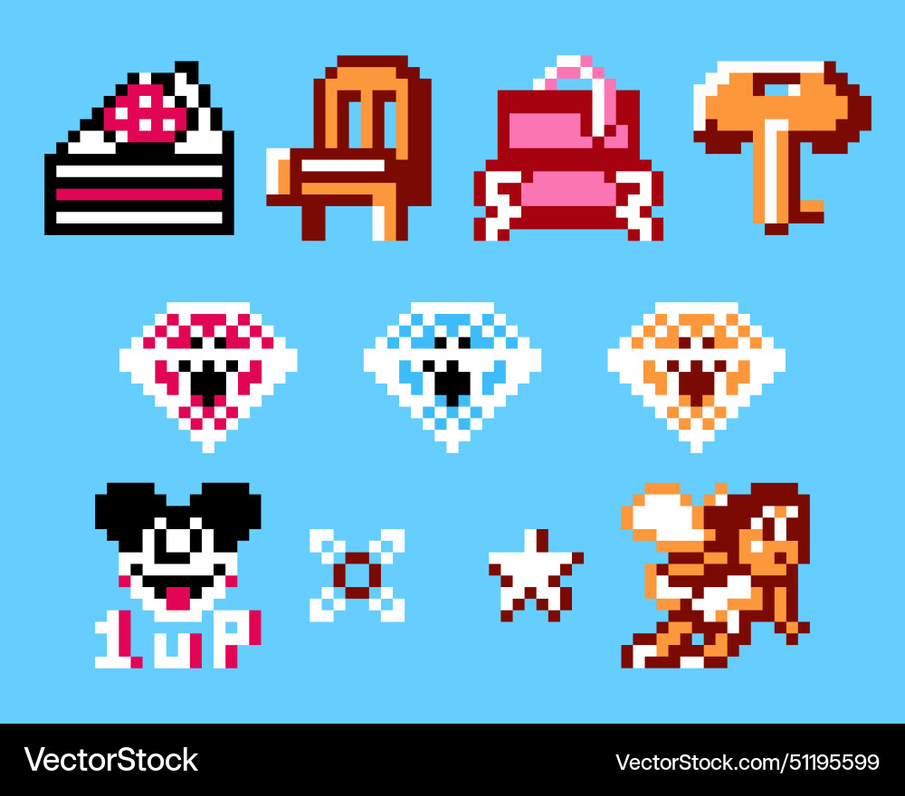 Set of bonus items from 8-bit mickey mousecapade Vector Image