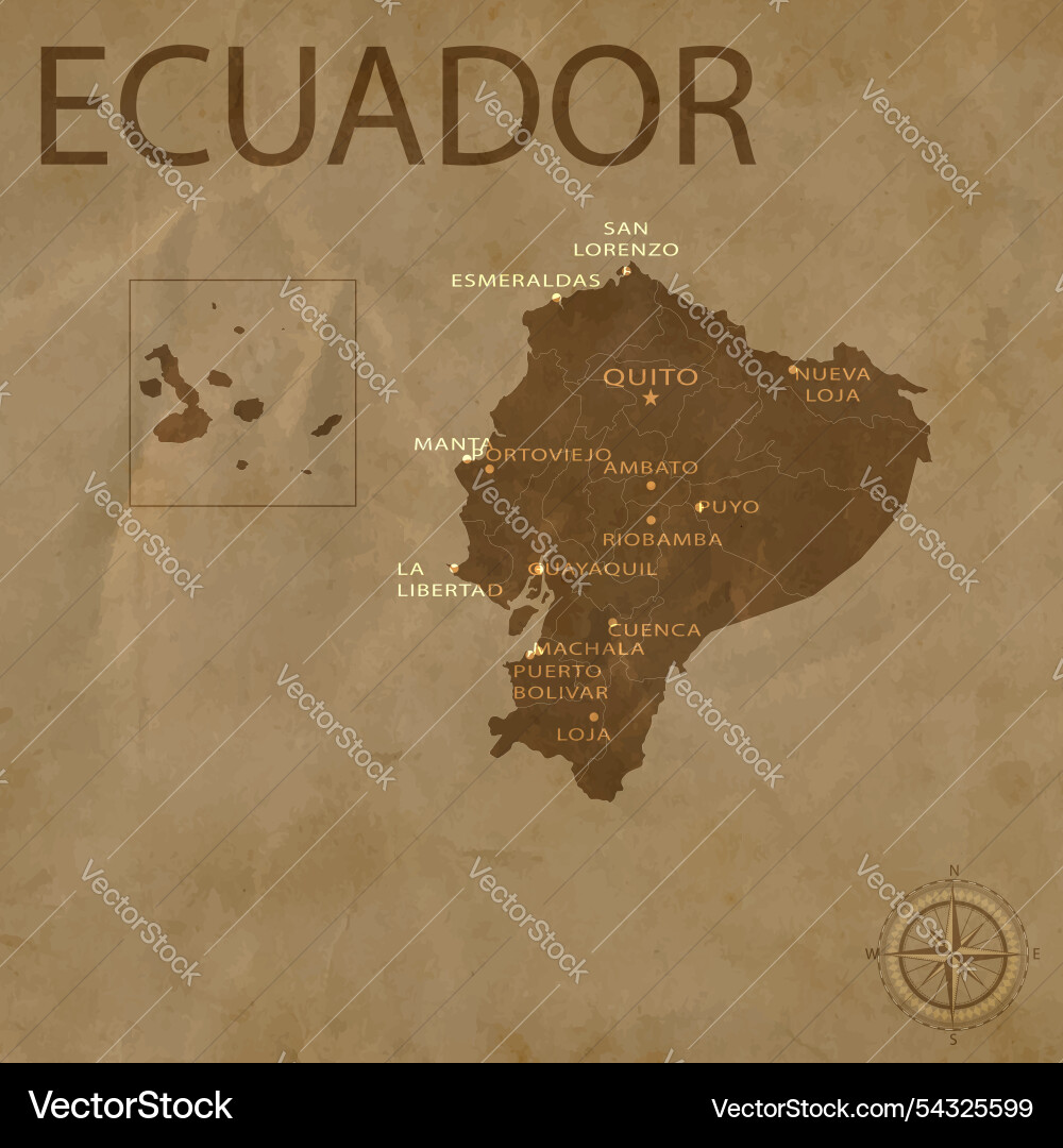 Vintage ecuador map with regions borders Vector Image