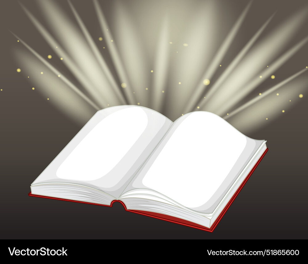 An open book with glowing light Royalty Free Vector Image