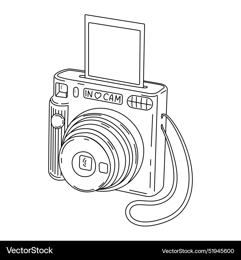 Instant camera device line art hand drawn doodle Vector Image