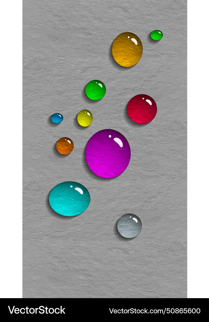 Multi-colored water drops on a concrete floor Vector Image