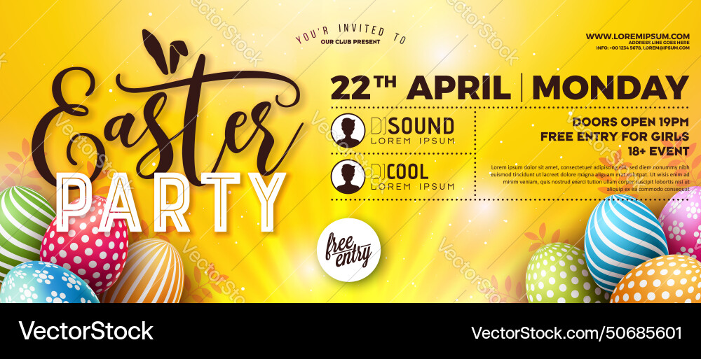 Easter party flyer with painted eggs Royalty Free Vector