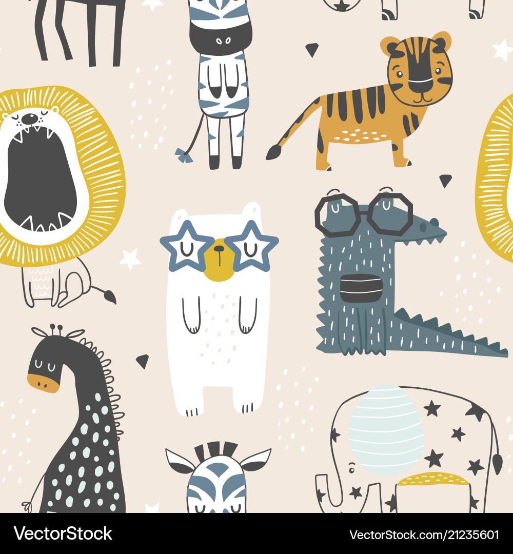 Seamless childish pattern with cute animals Vector Image