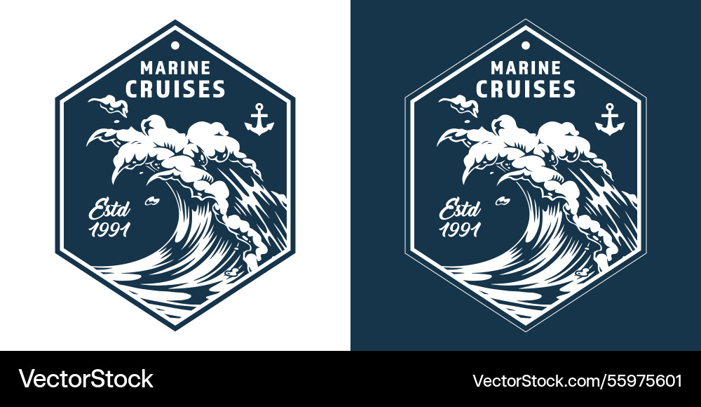 Stylized waves logo for marine cruises Royalty Free Vector