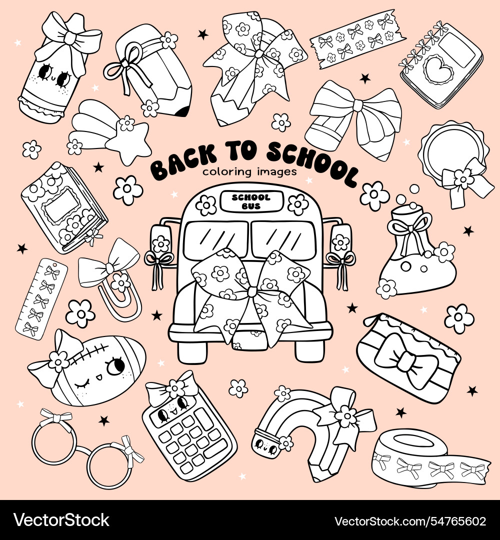 Back to school coloring image clipart cute Vector Image