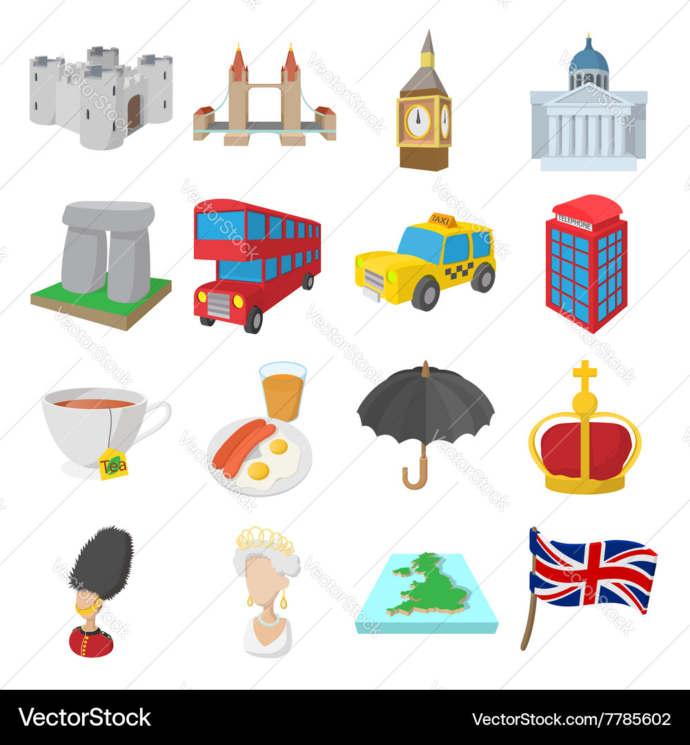 England Icon Set - British Symbols Royalty Free Vector Image