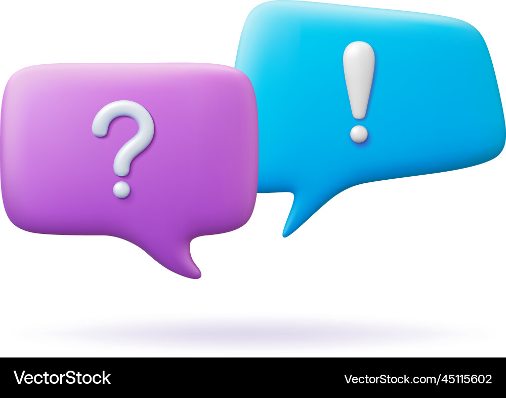 Exclamation 3d signs in speech bubble question Vector Image
