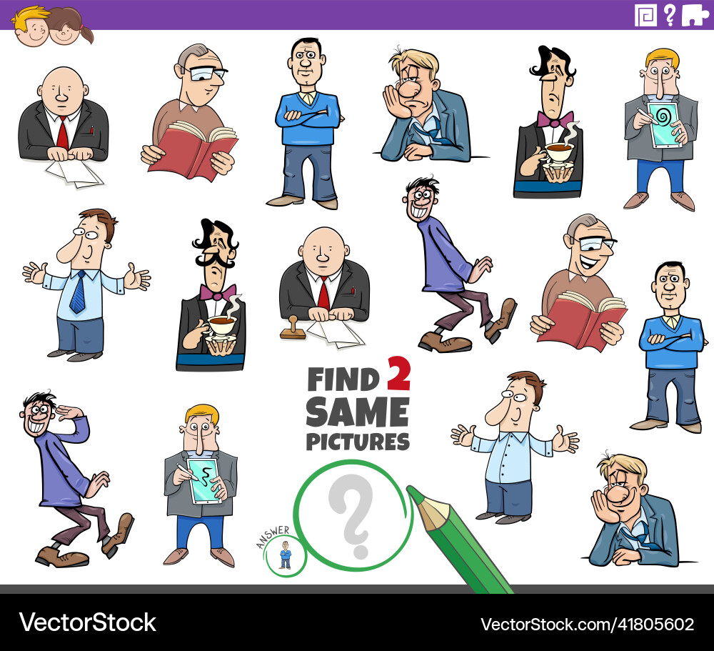Find two same cartoon men characters educational Vector Image