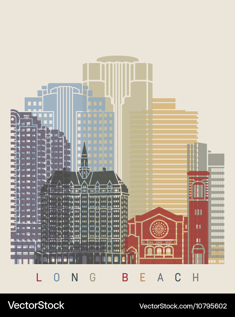 Long beach skyline poster Royalty Free Vector Image