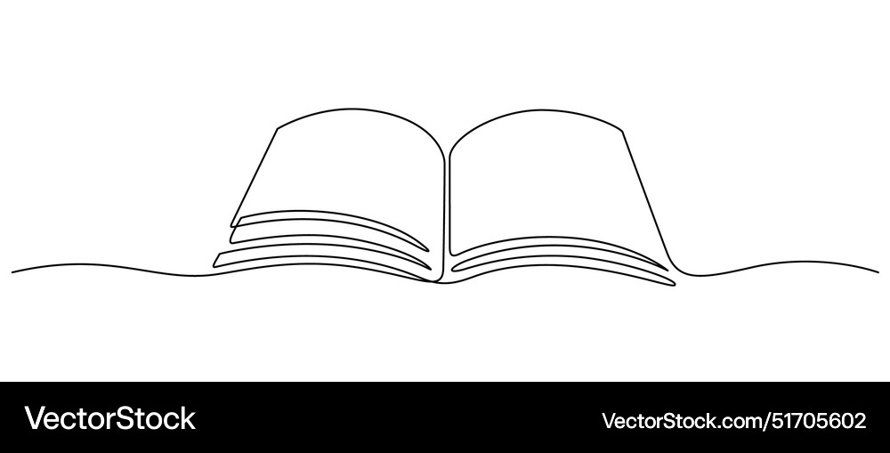 Open book one line drawing continuous Royalty Free Vector