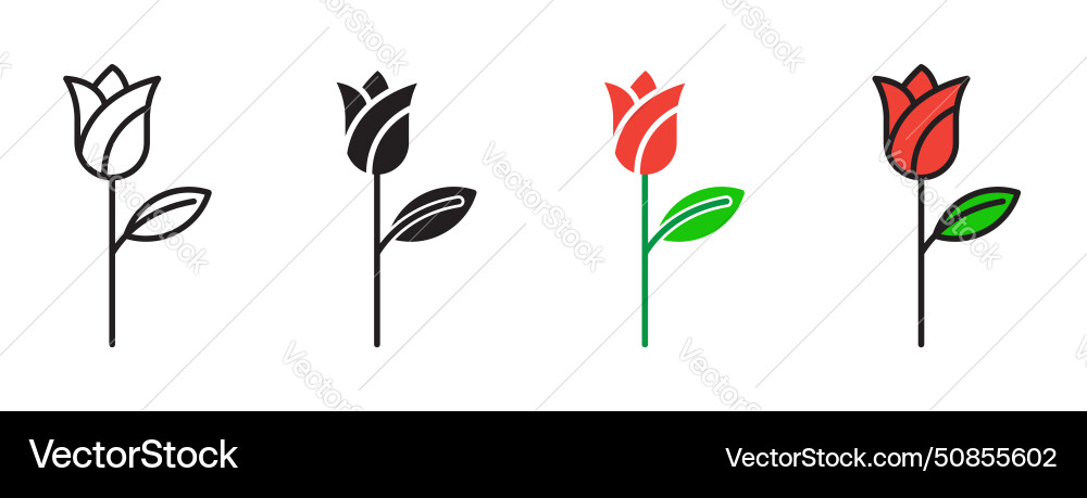 Rose icon set flower bloom petal symbol Royalty Free Vector
