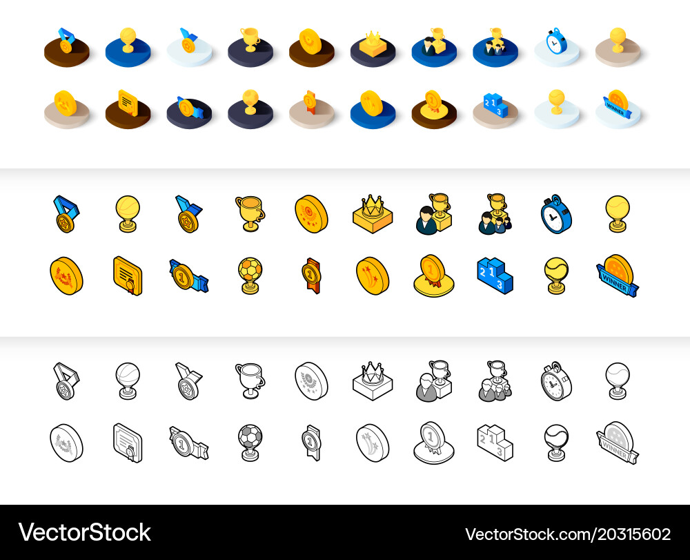 Set of icons in different style - isometric flat Vector Image