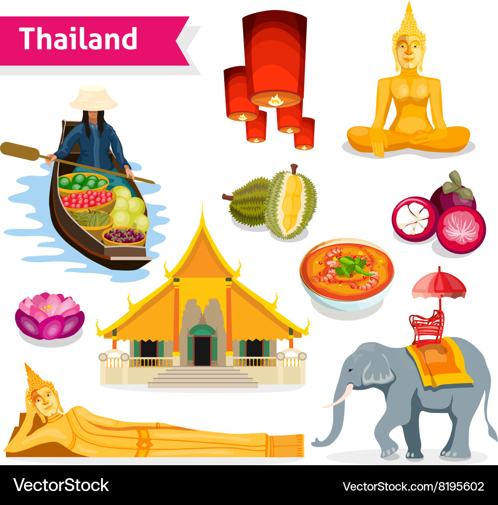 Thailand travel set Royalty Free Vector Image - VectorStock