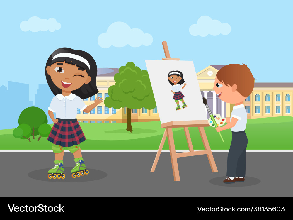 Children friends spend fun time together young Vector Image