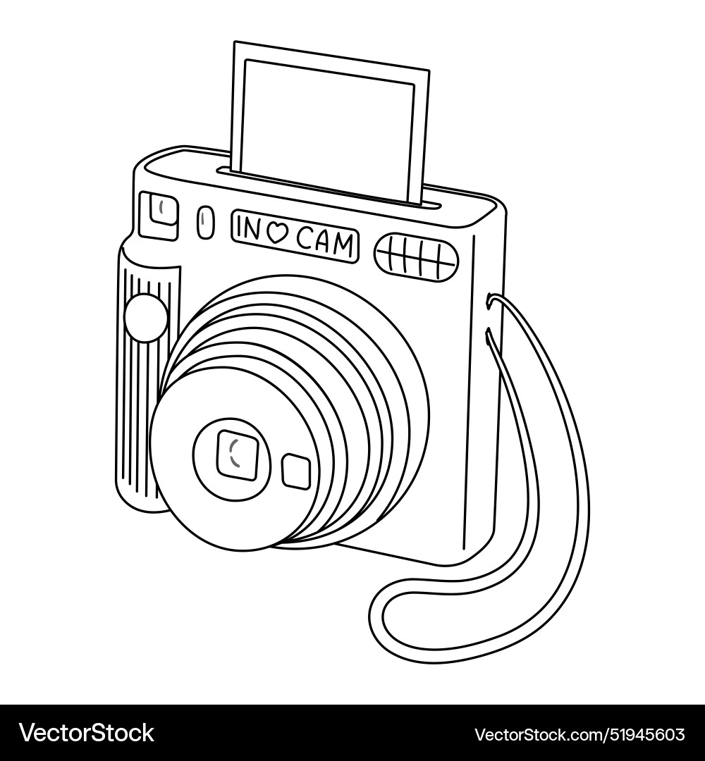 Instant camera device line art hand drawn doodle Vector Image