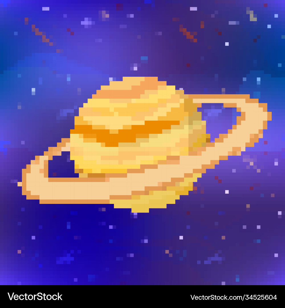 Bright saturn cute planet in pixel art style Vector Image