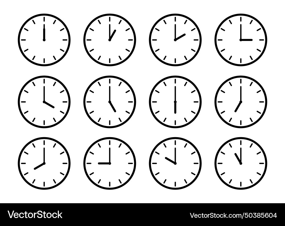 Clocks hands icon time sign for every hour Vector Image