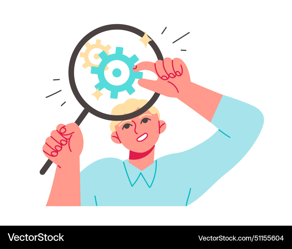 Man Inspecting Gear with Magnifier Royalty Free Vector Image