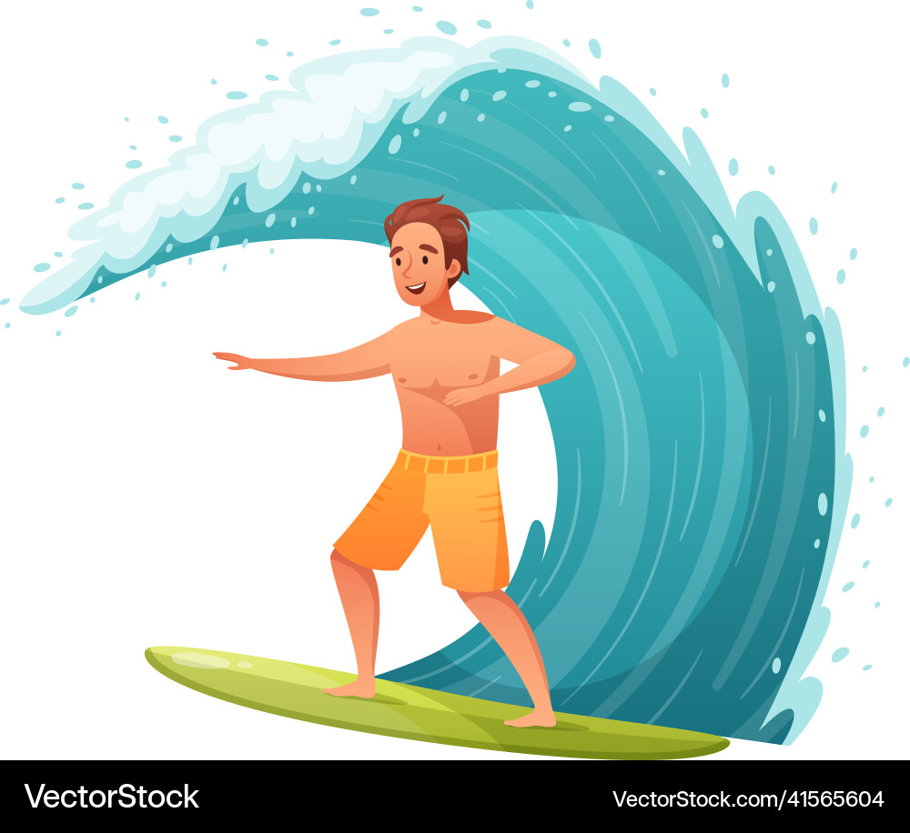 Ocean wave surfer composition Royalty Free Vector Image