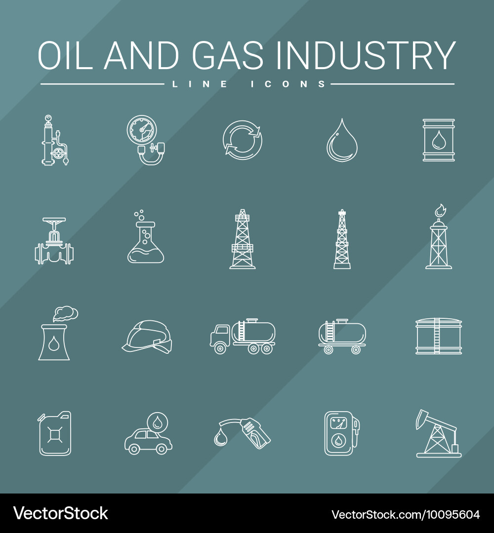 Oil & Gas Line Icons Set Royalty Free Vector Image