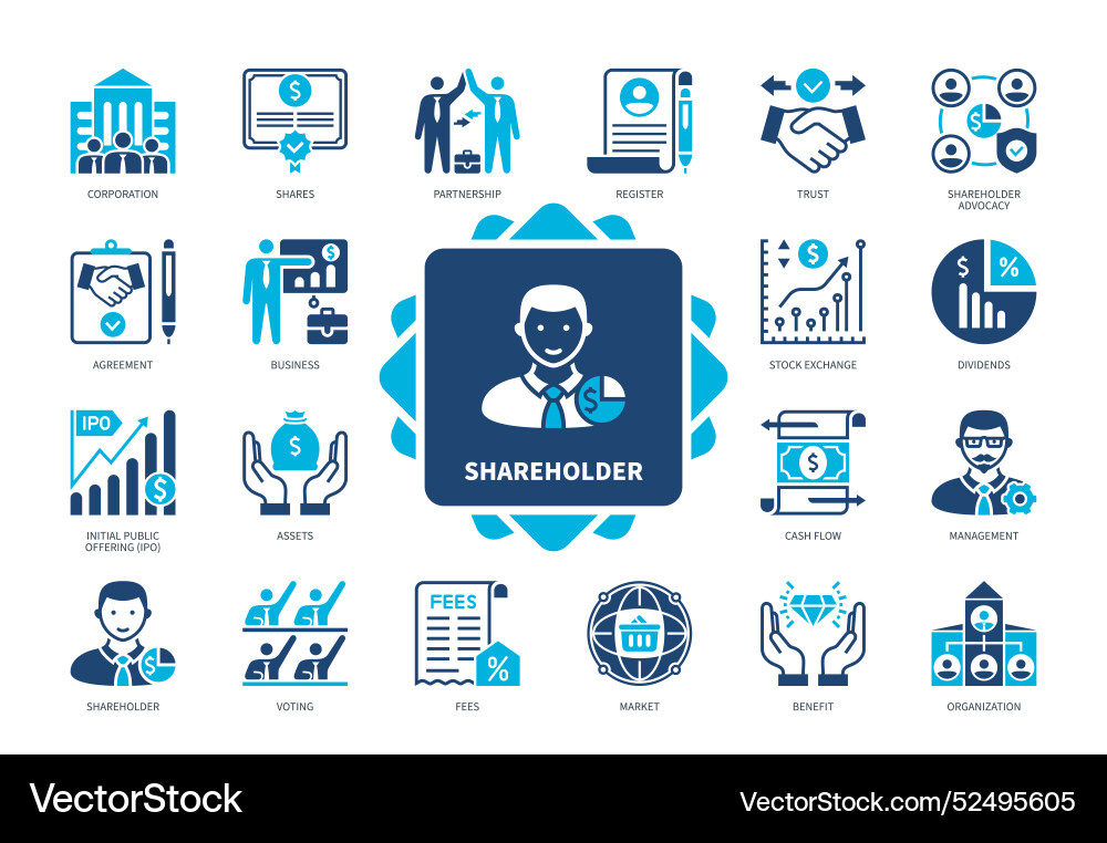 Shareholder solid icon set Royalty Free Vector Image