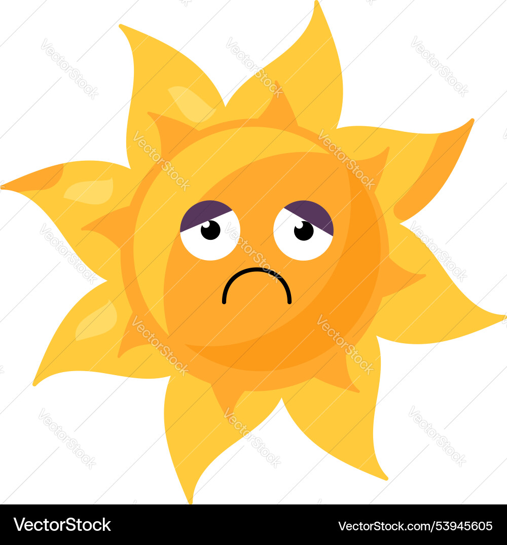 Unhappy pensive sad emoji sun element Royalty Free Vector