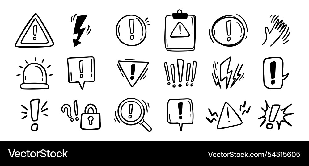 Warnings related hand drawn doodle simple icons Vector Image