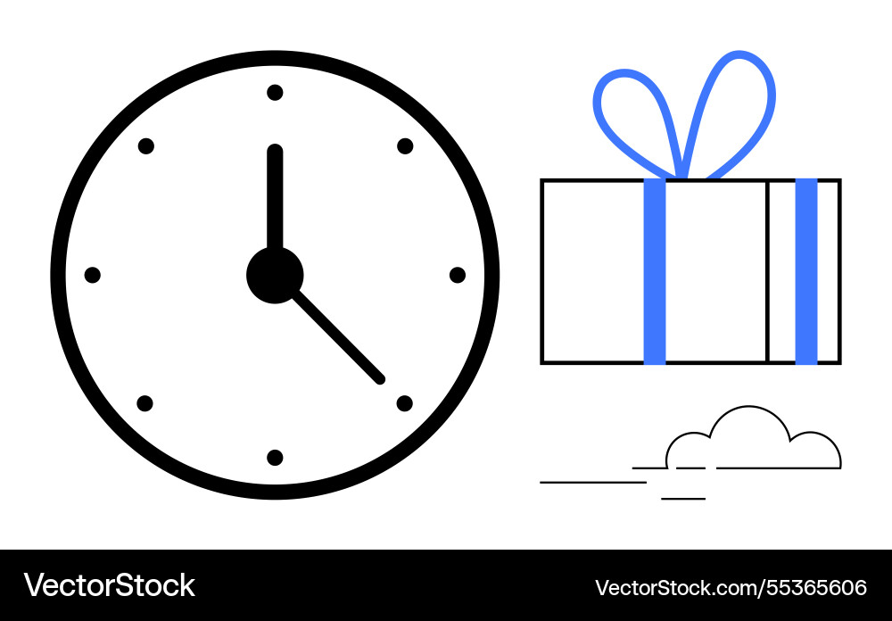 Clock gift box and cloud suggesting timeliness Vector Image