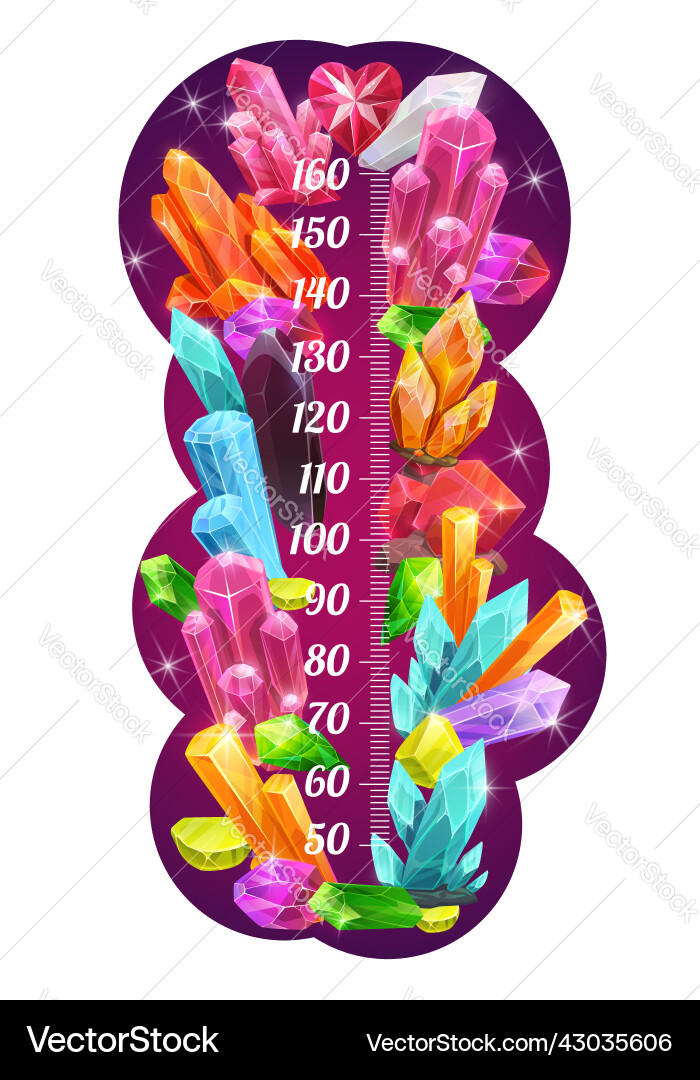 Kids height chart meter with magic crystals gems Vector Image