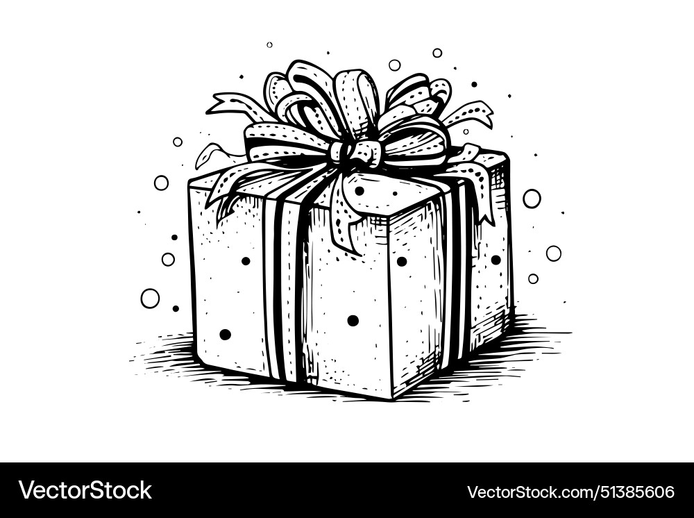 Present gift box with ribbon bow sketch Royalty Free Vector