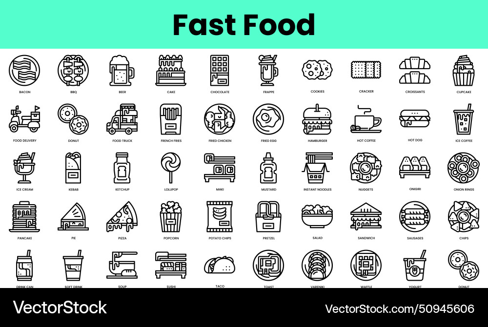 Set of fast food icons linear style icon bundle Vector Image