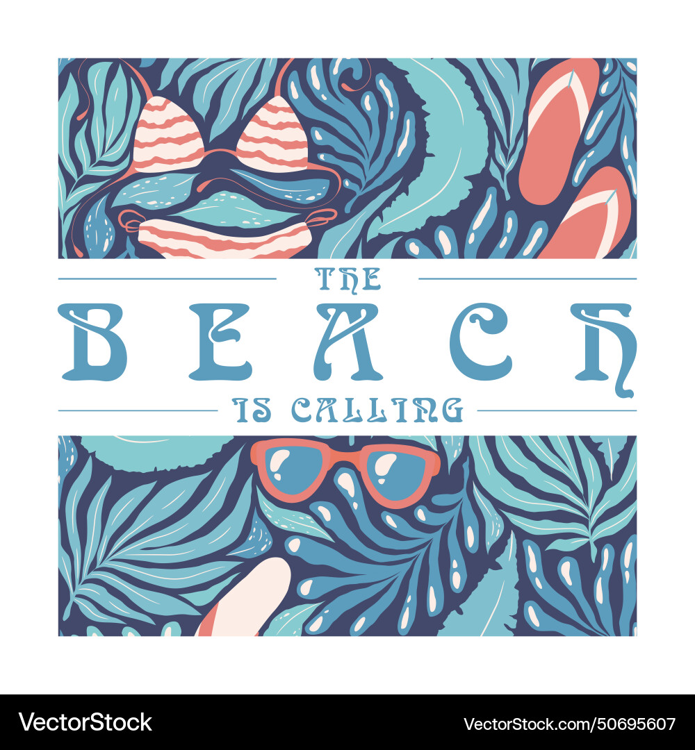 Art with abstract exotic plants beach Royalty Free Vector