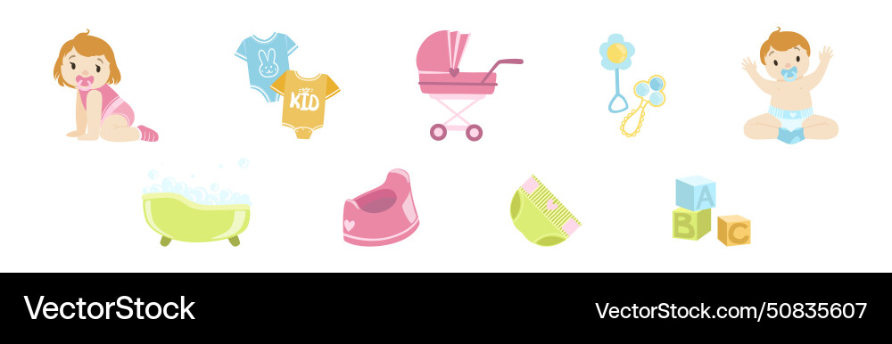Baby nursery item and infant object set Royalty Free Vector