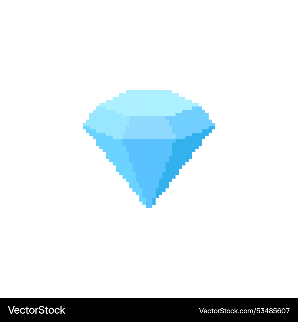 Blue pixelated diamond icon pixel art Royalty Free Vector