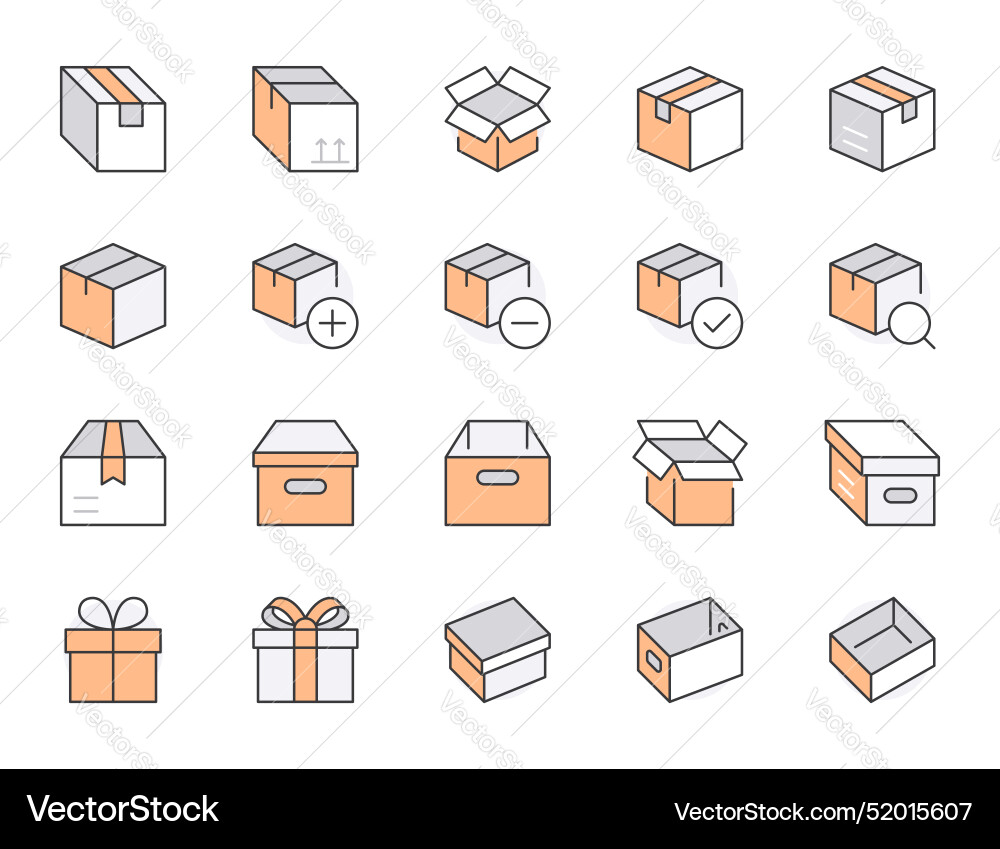 Box line icon set carton cardboard boxes Vector Image