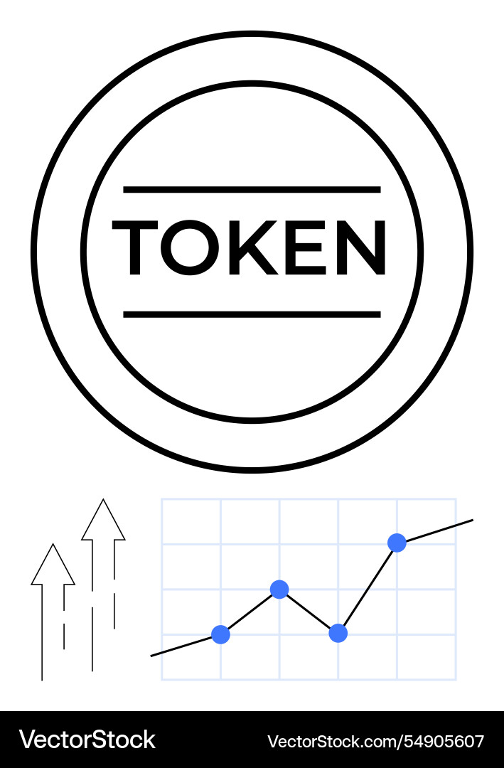 Cryptocurrency token with growth chart and rising Vector Image