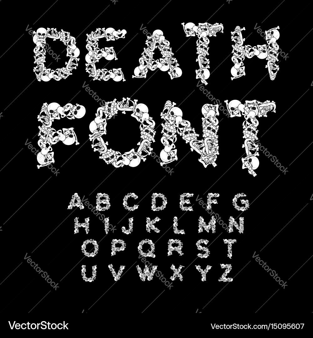 Death font bones abc skeleton alphabet letters Vector Image