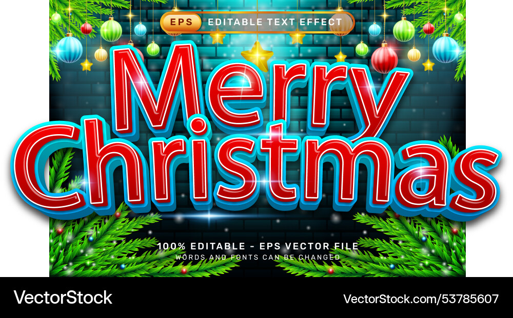 Happy christmas 3d text effect Royalty Free Vector Image