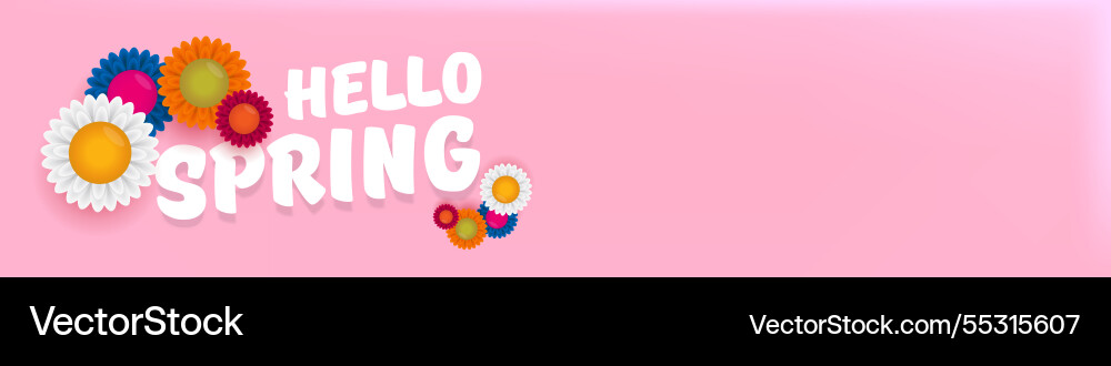 Hello spring pink horizontal banner with text Vector Image