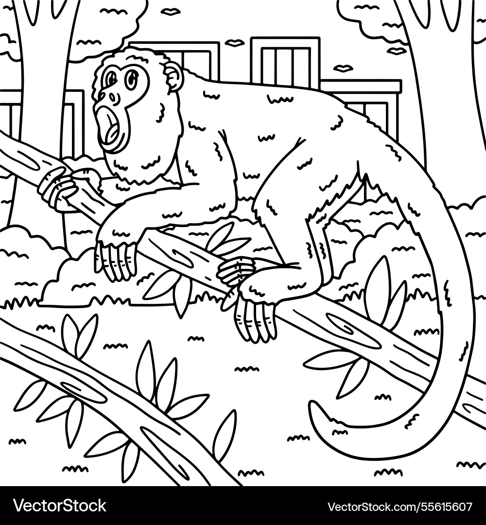 Howler monkey animal coloring page for kids Vector Image