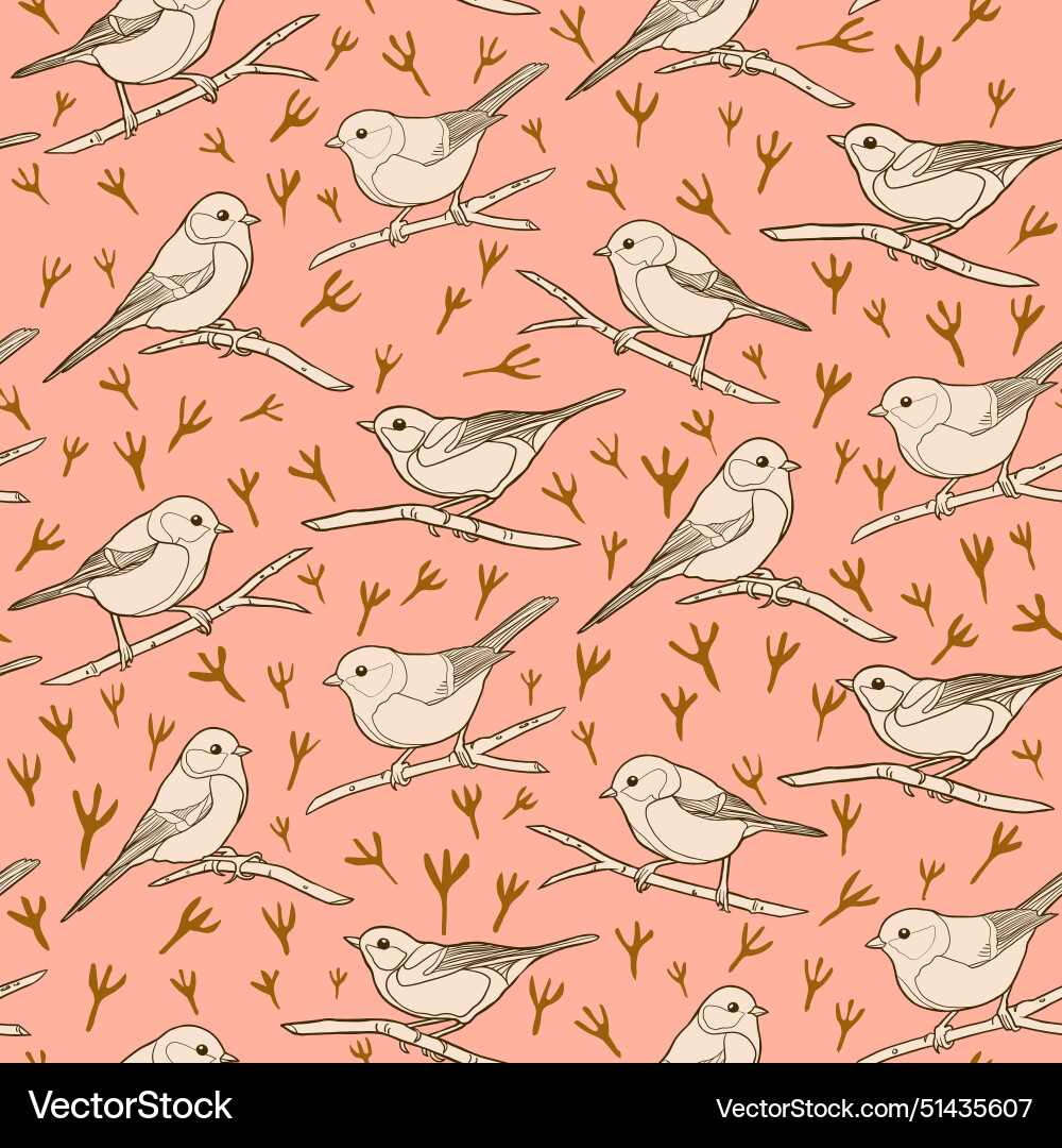Small birds on tree branches seamless pattern Vector Image