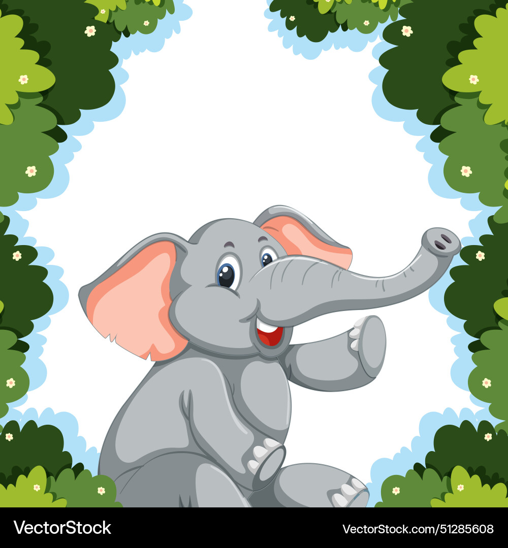 Cheerful cartoon elephant surrounded by green Vector Image